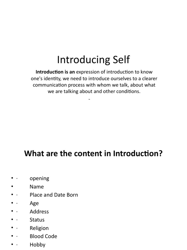 Introducing Self: Introduction Is An Expression of Introduction To Know ...