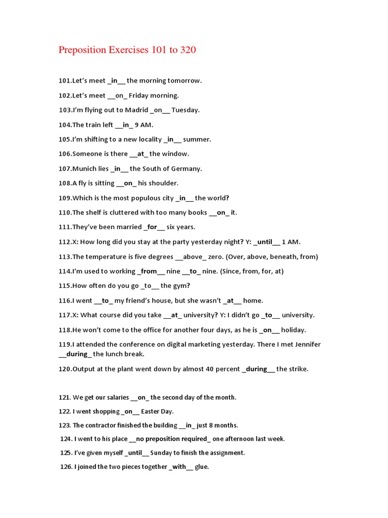 Preposition Test Worksheet