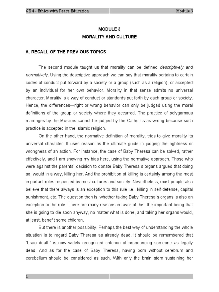 Ethics Module 3 | PDF | Morality | Value (Ethics)