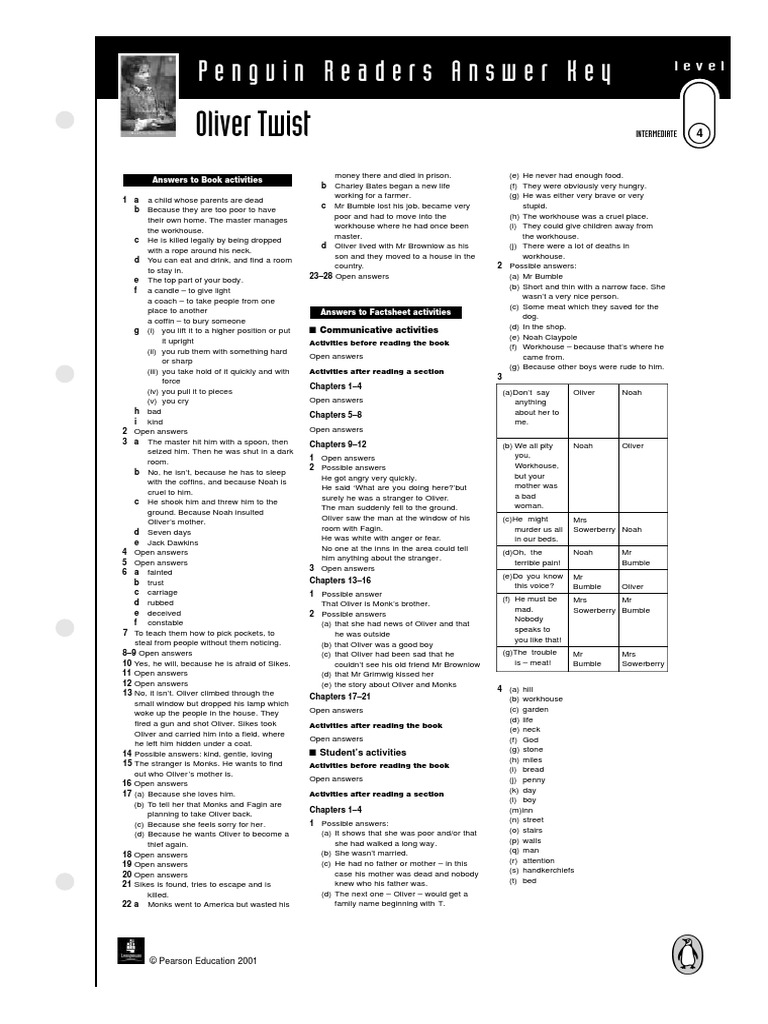 Oliver Twist: Penguin Readers Answer Key | PDF | Nancy (Oliver Twist ...