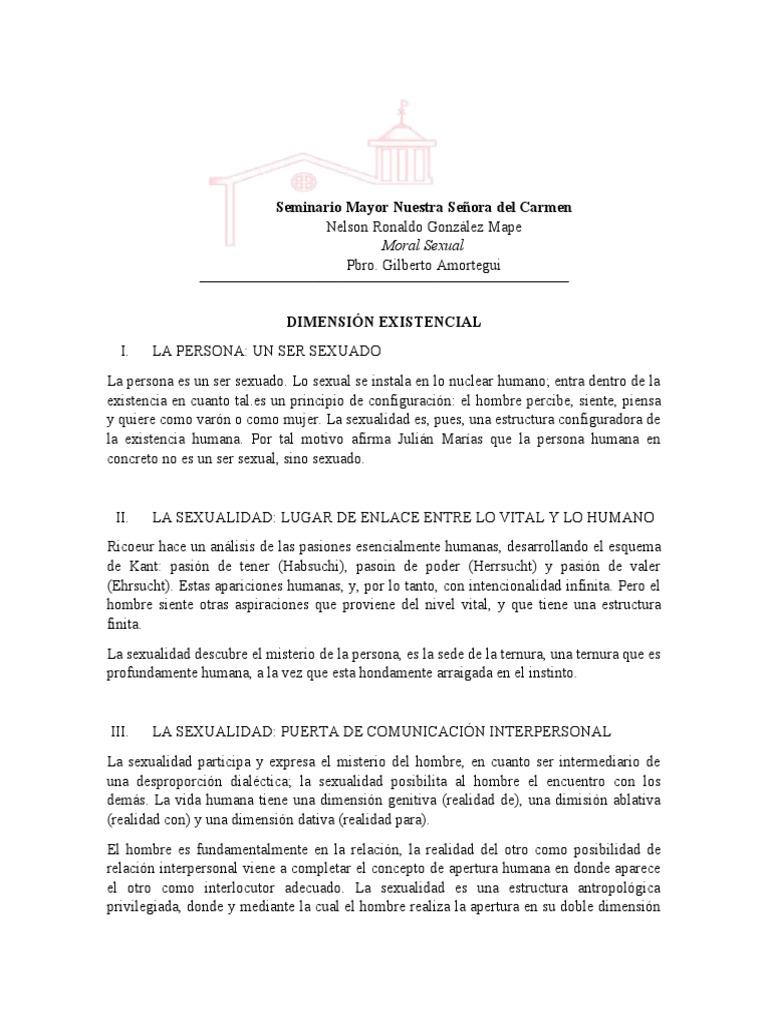Dimensión Existencial de La Sexualidad | PDF | La sexualidad humana | Existencia