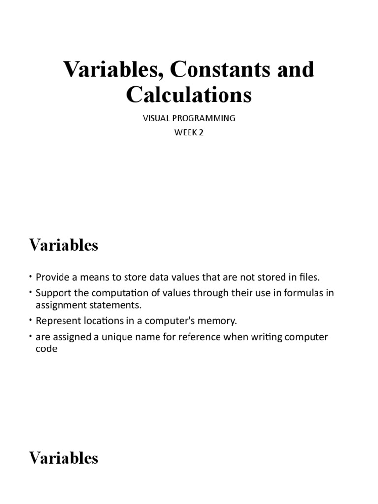 Variables Constants And Calculations Pdf Data Type Variable Computer Science