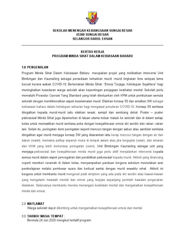 Kertas Kerja Minda Sihat | PDF