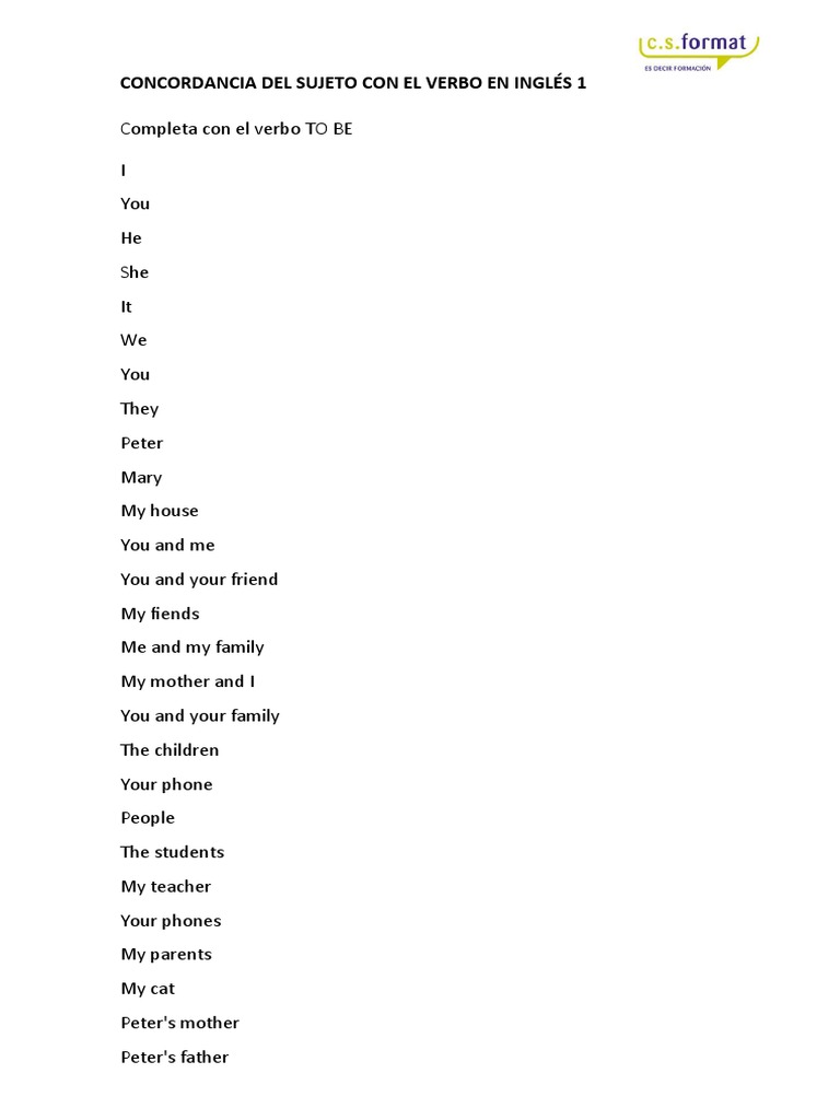 Concordancia Del Sujeto Con El Verbo en Inglés 1 | PDF | Language Arts ...