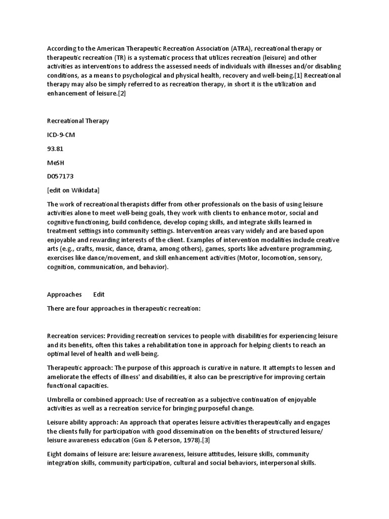 Recreation Therapy | PDF | Health Care | Medicine