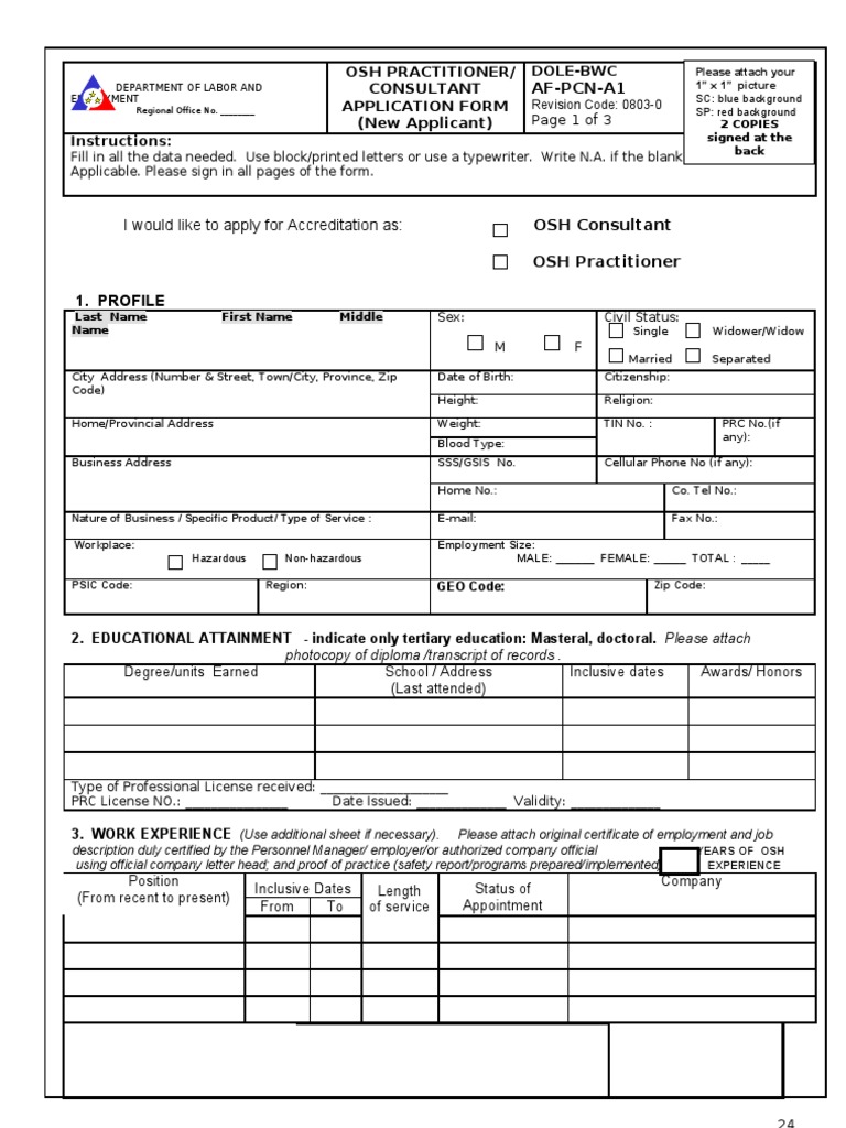 Application Form for Accreditation, OSH Practitioner,Consultant ...
