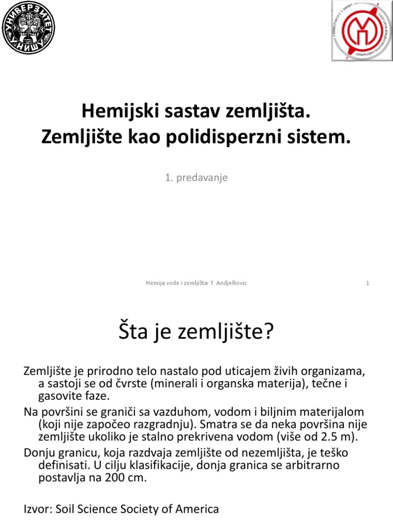 Prezentacija Za 1. I 2. Predavanje - Hemijski Sastav Zemljišta ...