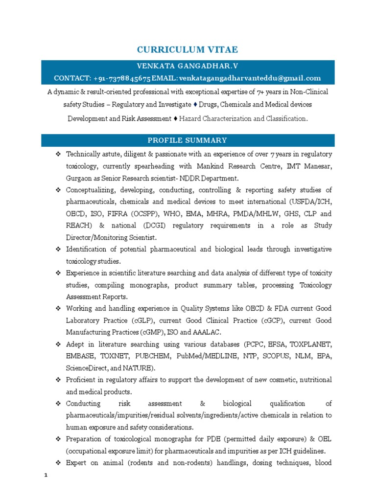 Curriculum Vitae Toxicology | PDF | Toxicology | Biopharmaceutical