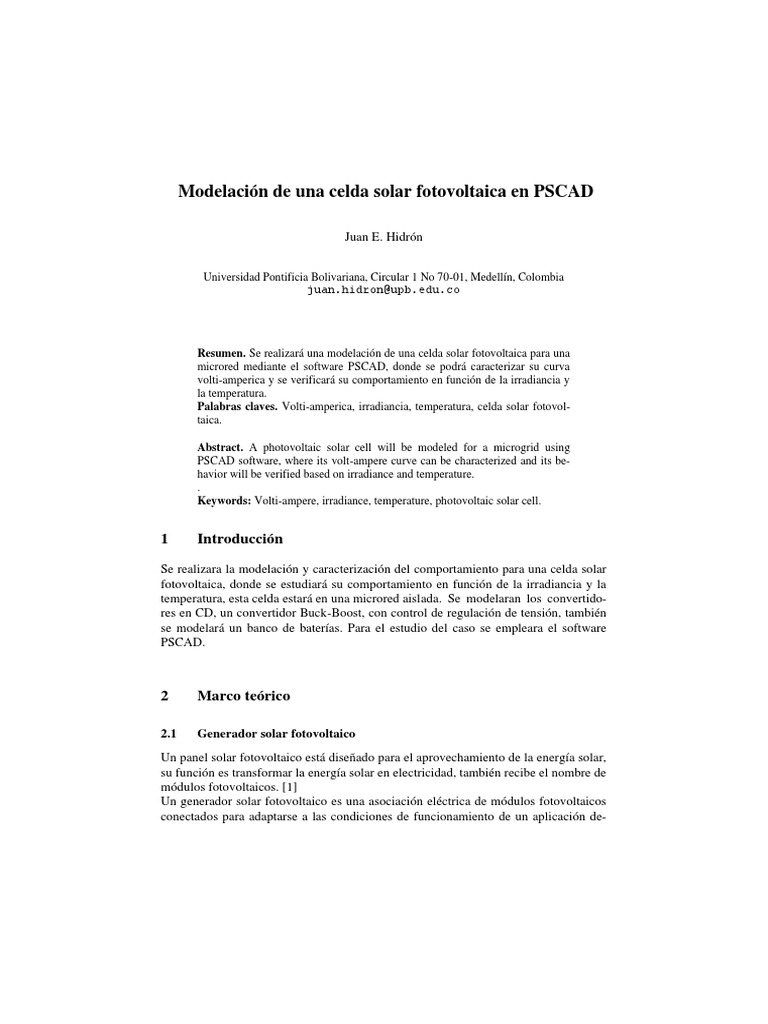Modelación de Una Celda Solar en PSCAD | PDF | Energía solar | Fotovoltaica