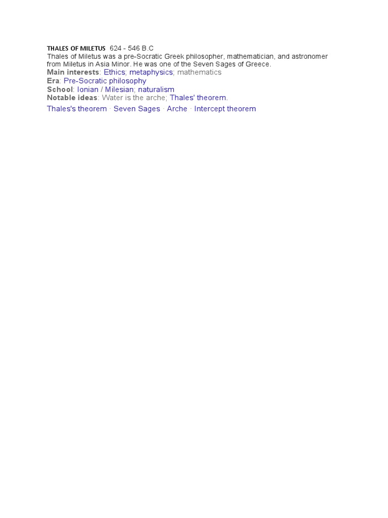 Thales of Miletus | PDF | Philosophy