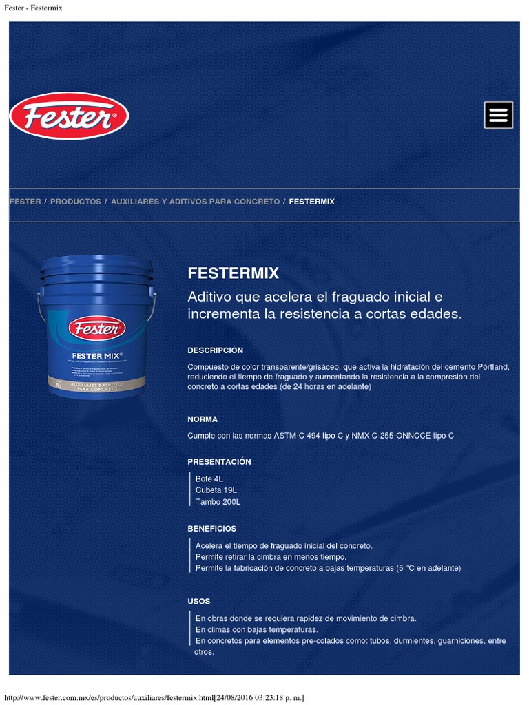 Acelerante Fester - Festermix | PDF | Hormigón | Materiales