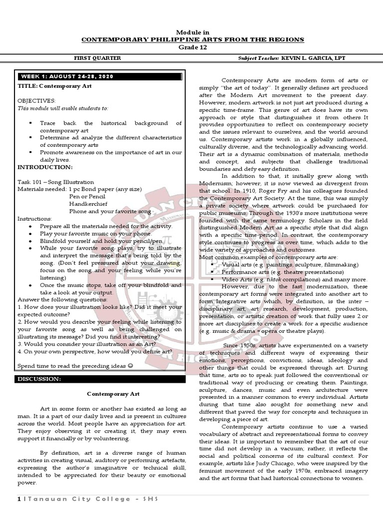 Module in Contemporary Philippine Arts From The Regions Grade 12 | PDF ...