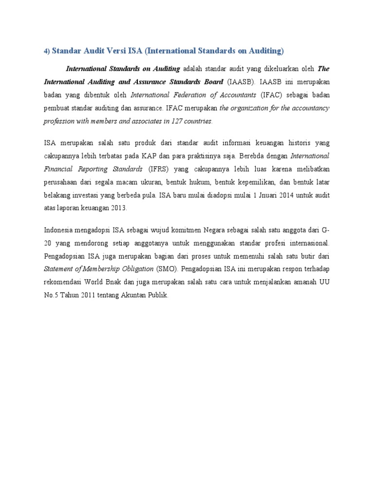 4 Standar Audit Versi Isa International Standards On Auditing Pdf