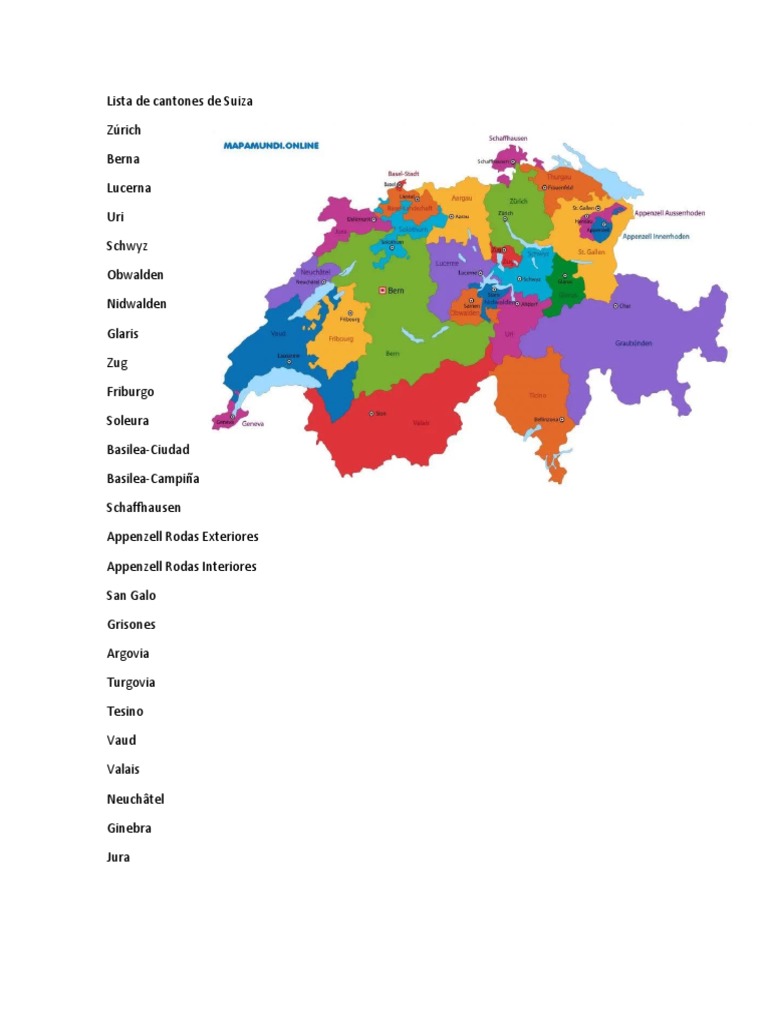 Lista de Cantones de Suiza | PDF