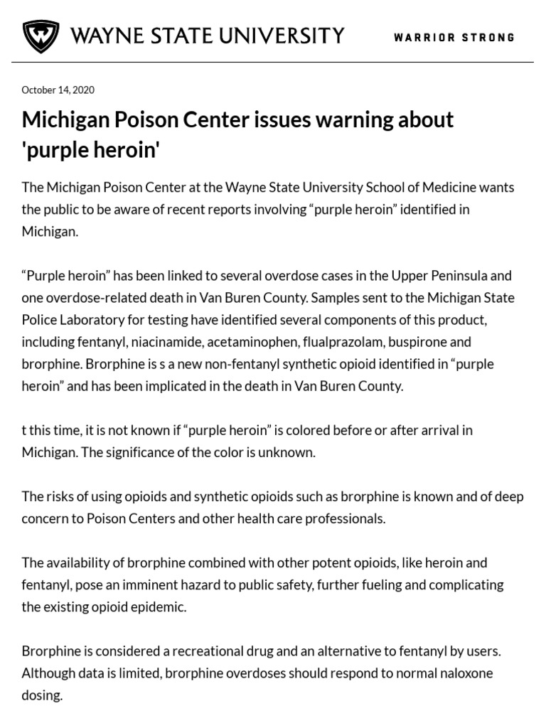 Michigan Poison Center Issues Warning About 'Purple Heroin' - School of ...