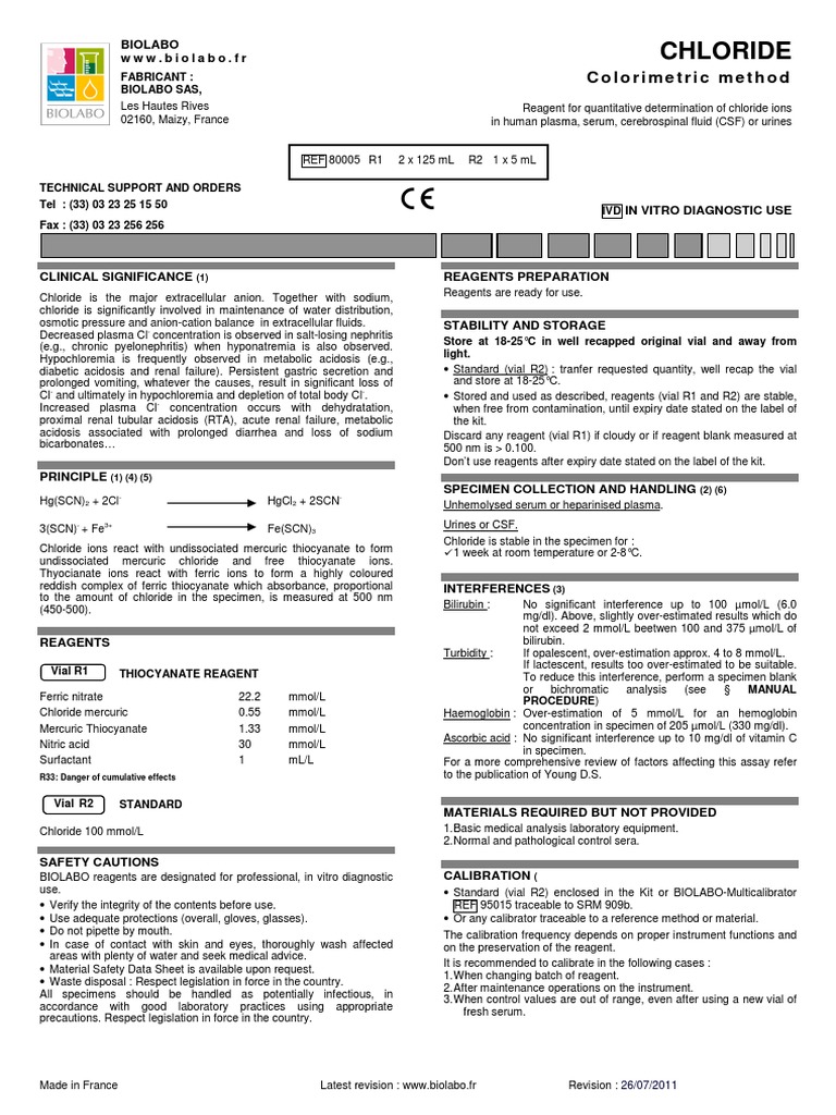 Chloride: Colorimetric Method | PDF | Chloride | Calibration