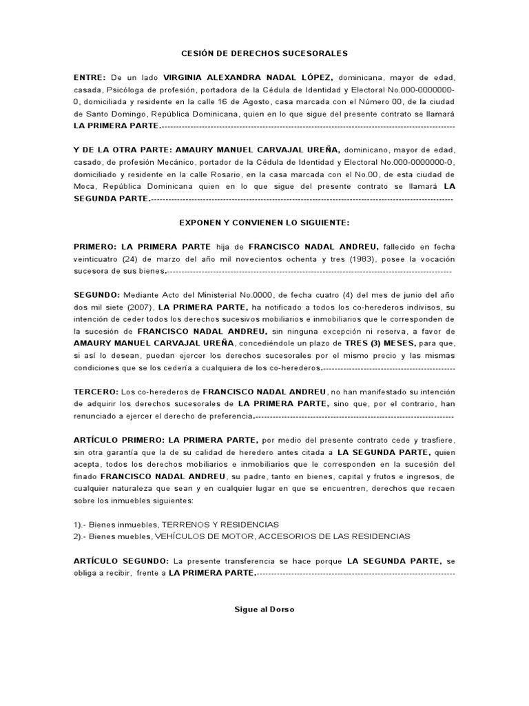 Cesión de Derechos Sucesorales | PDF | República Dominicana | Gobierno