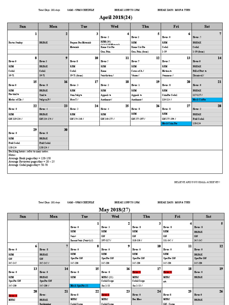 Sample Bar Schedule | PDF | Common Law | Government