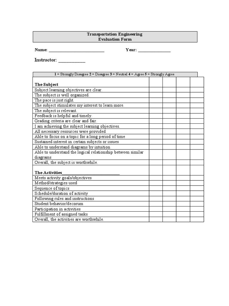 Subject Evaluation Form | PDF