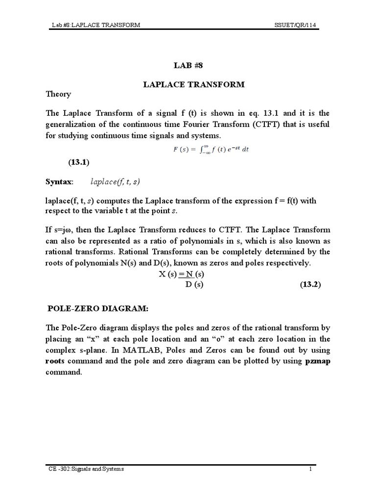 Lab8-Lab9 Laplace Signal | PDF | Laplace Transform | Fourier Transform