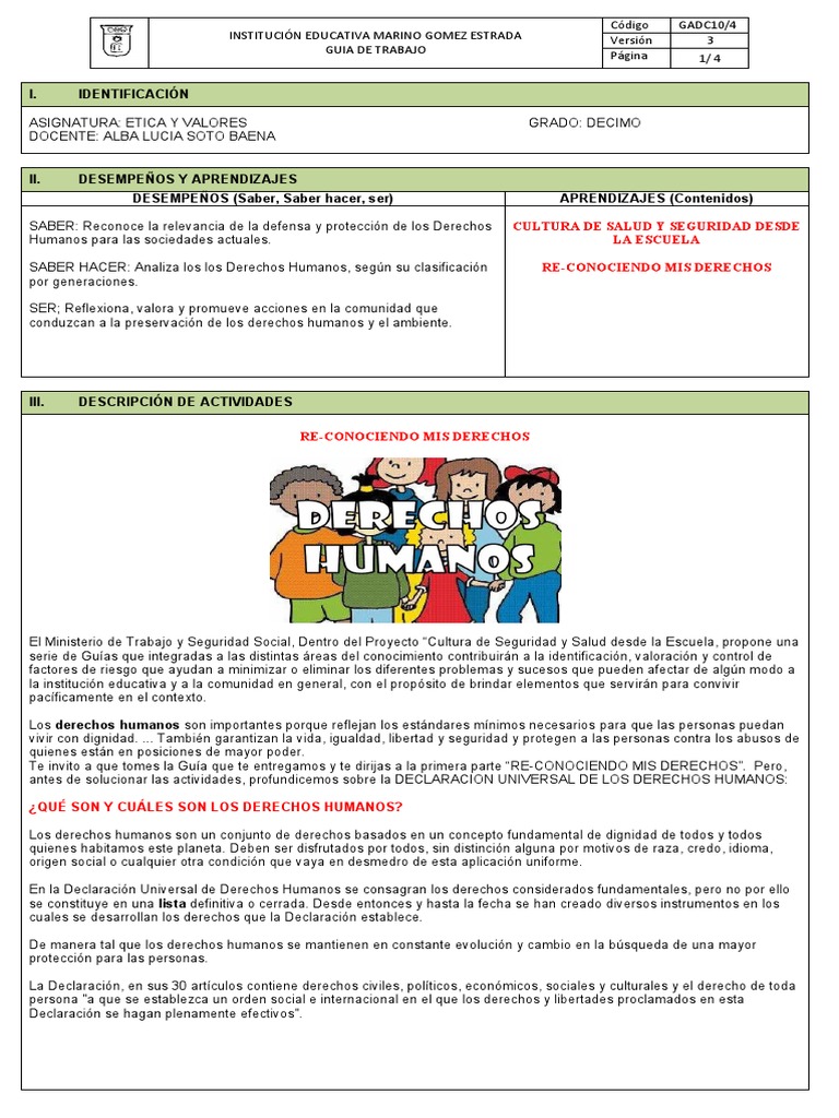 Guia Ssde Etica Decimo | PDF | Derechos humanos | Dignidad