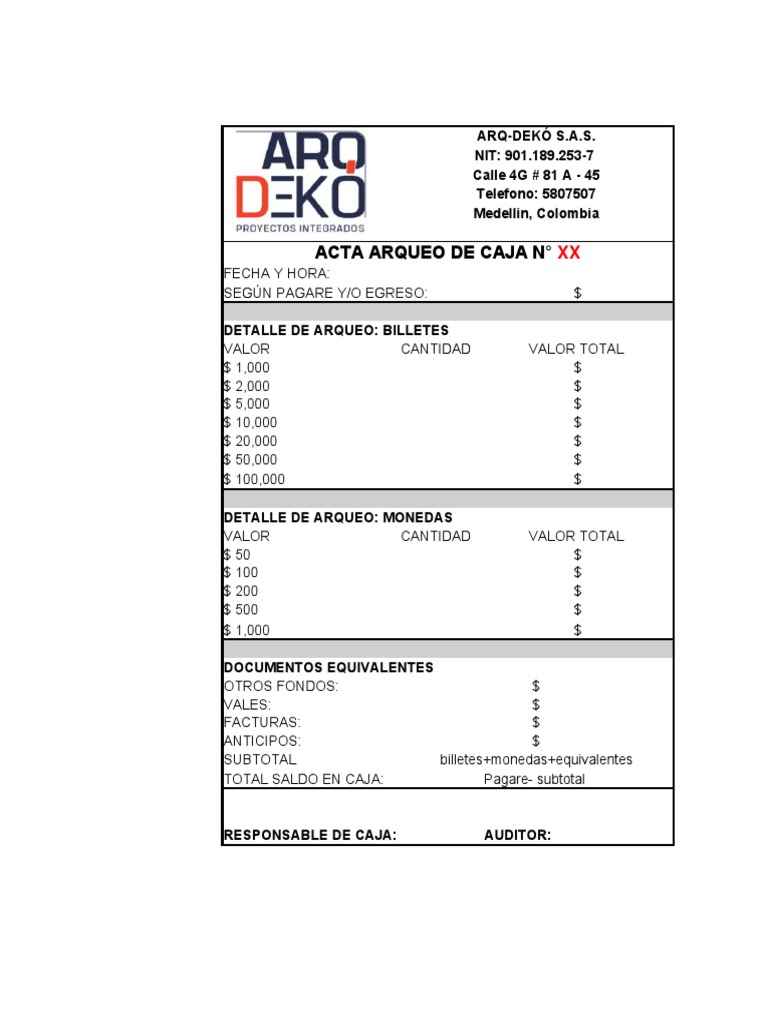 Acta de Arqueo de Caja | PDF