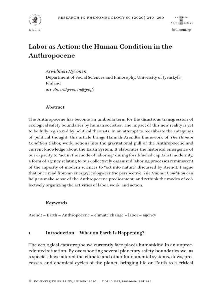 Labor As Action. The Human Condition in The Anthropocene | PDF | Hannah ...