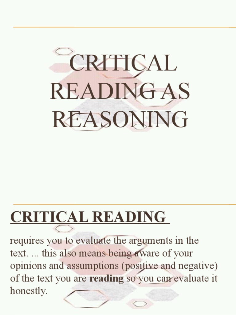 Critical Reading As Reasoning | PDF | Argument | Philosophical Methodology