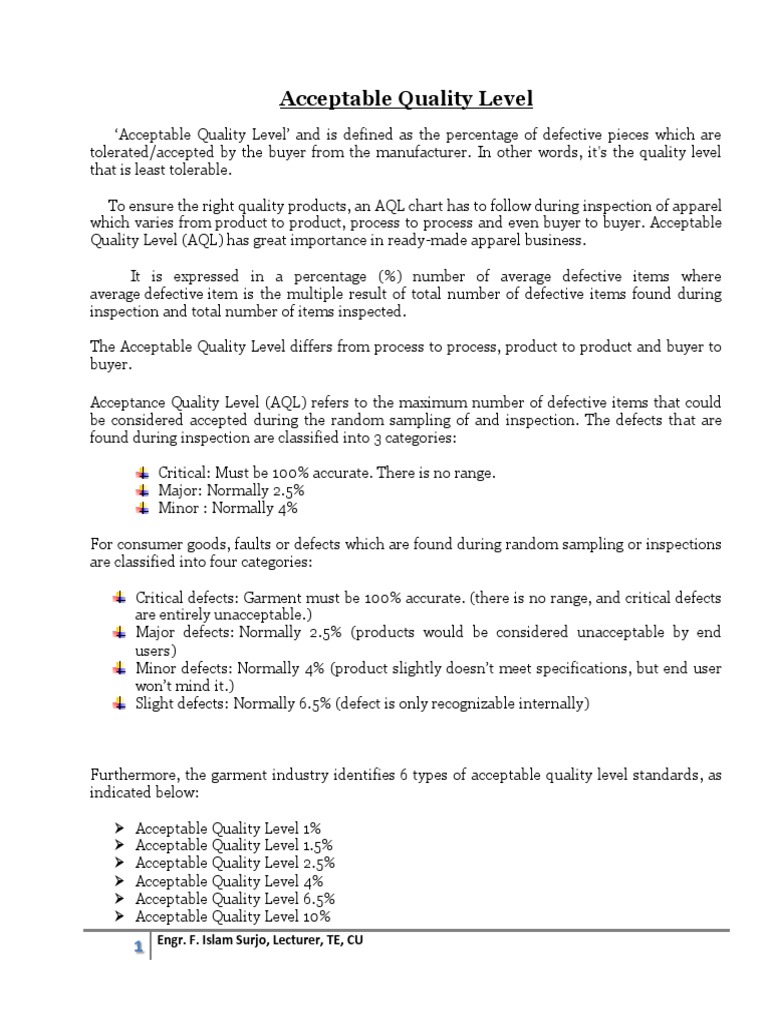 Acceptable Quality Level | Download Free PDF | Audit | Business