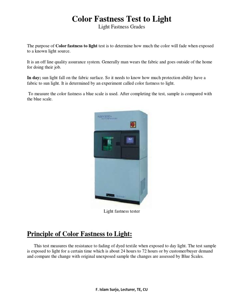 Color Fastness Test To Light PDF | PDF | Color | Light