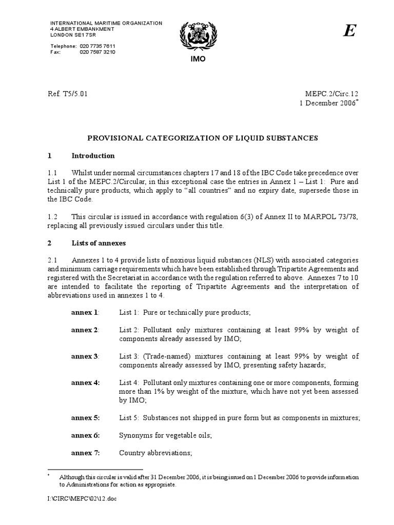 MEPC 2-Circ12 | PDF | Chemical Compounds | Chemical Substances