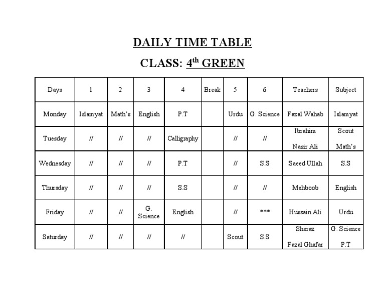 Daily Time Table | PDF