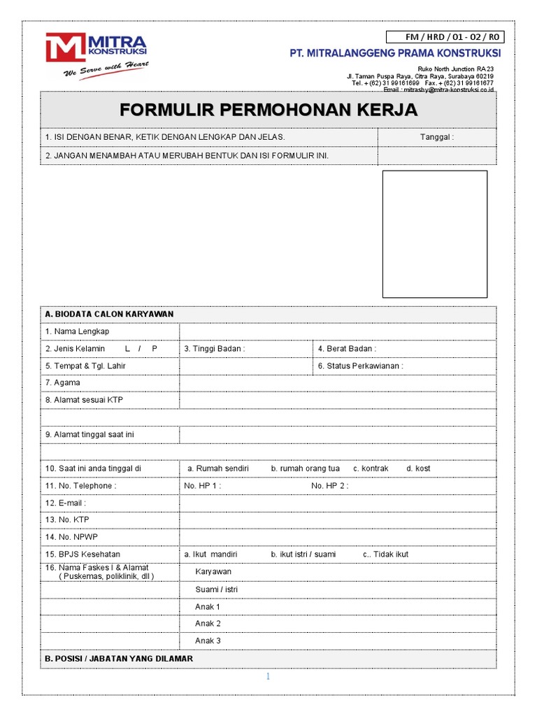 FM HRD 01 - 02 Form Isian Karyawan | PDF