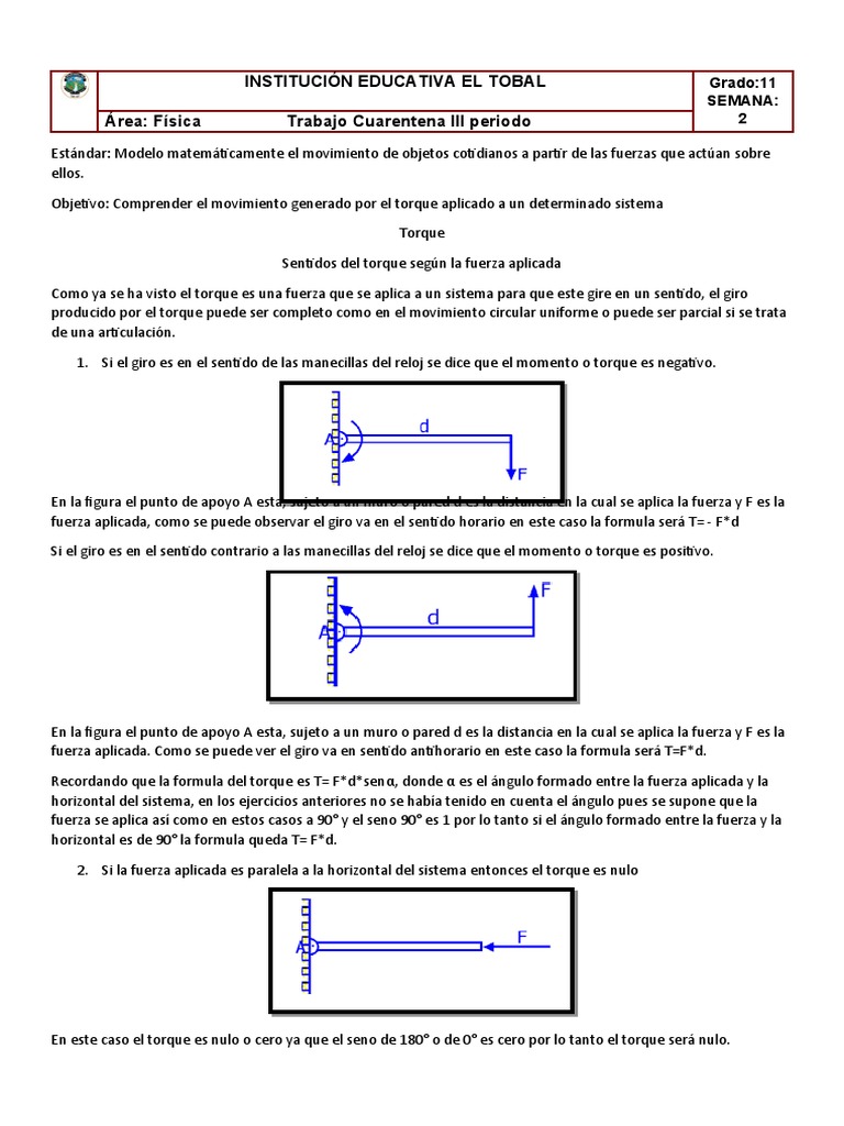 Torque | PDF | Esfuerzo de torsión | Fuerza