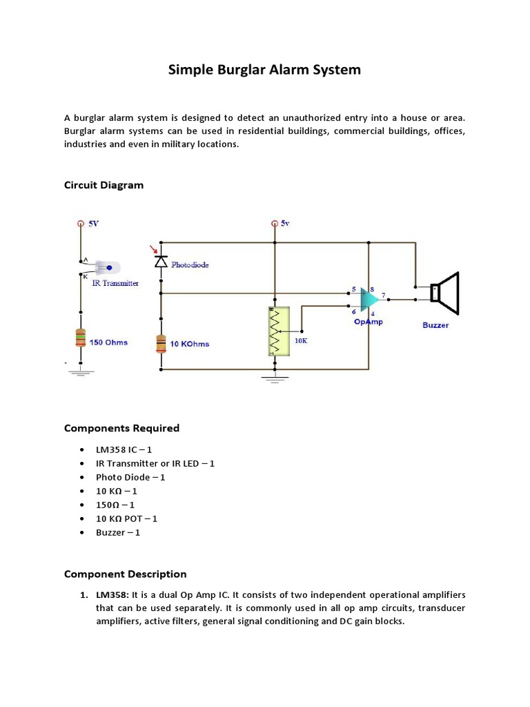 Simple Burglar Alarm System: Circuit Diagram | PDF | Operational ...
