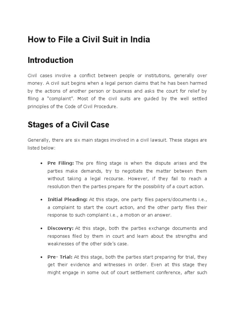 How To File A Civil Suit in India | PDF | Lawsuit | Complaint