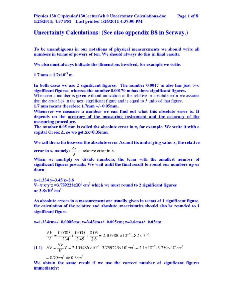 Uncertainty Calculations Guide | PDF
