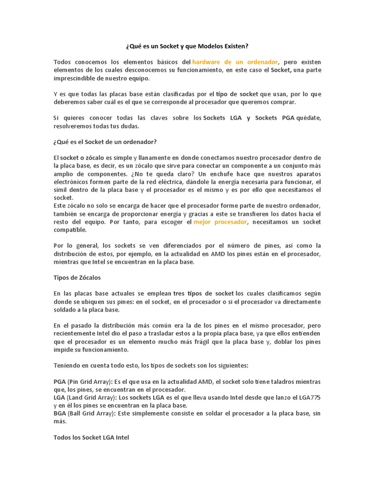 Qué Es Un Socket y Que Modelos Existen | PDF | Micro dispositivos ...