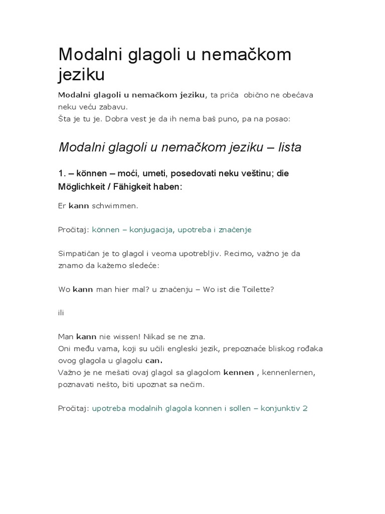 Modalni Glagoli U Nemačkom Jeziku | PDF