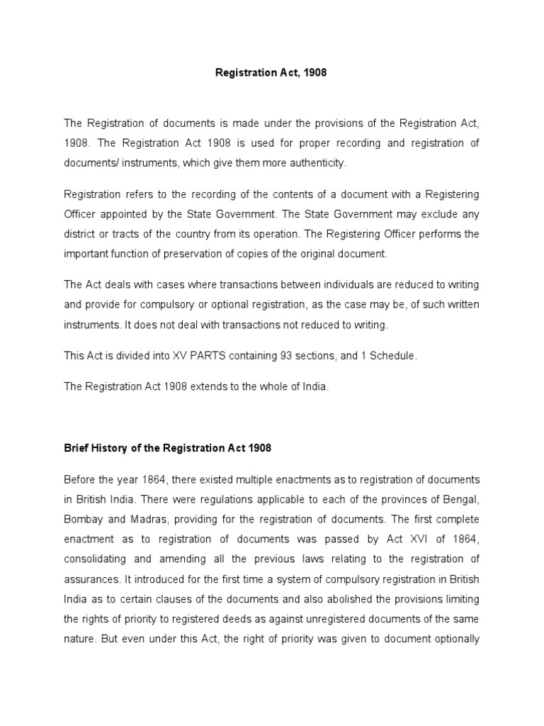 Registration Act Notes | PDF | Deed | Property