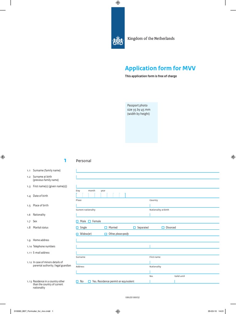 Application Form For MVV: Personal | PDF | Passport | Nationality