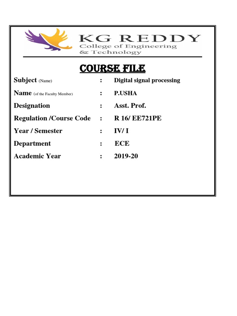 Course File | PDF | Discrete Fourier Transform | Digital Signal Processing