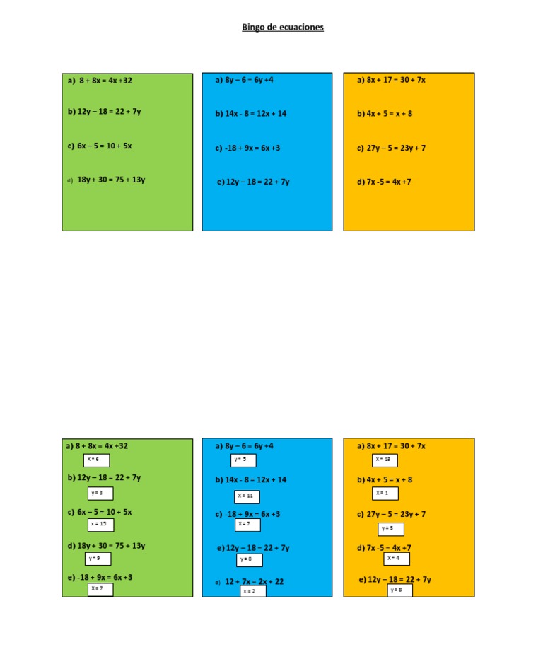 Bingo de Ecuaciones | PDF