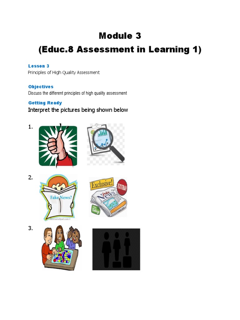(Educ.8 Assessment in Learning 1) : Interpret The Pictures Being Shown ...