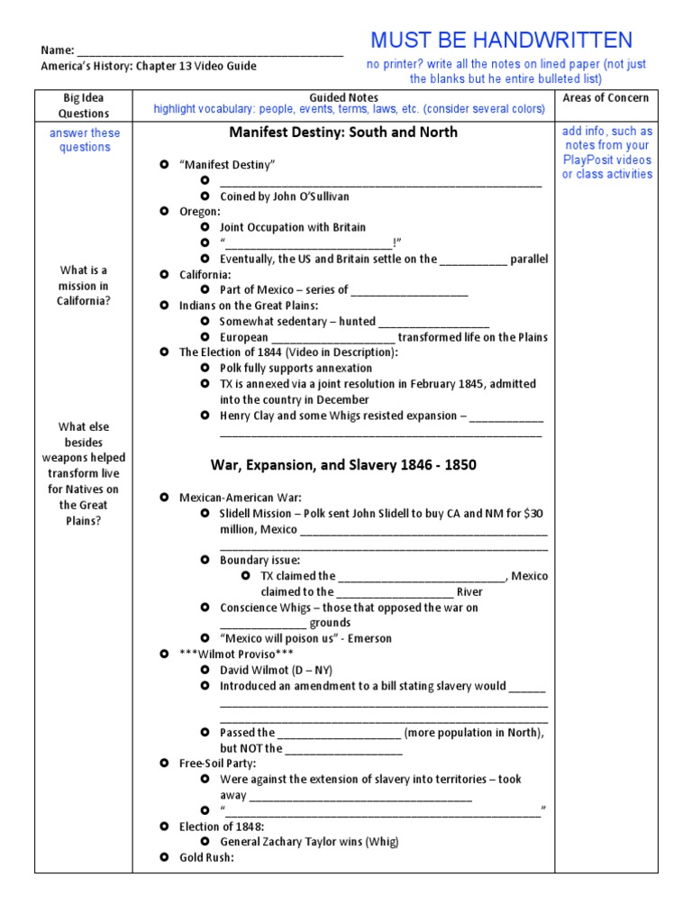Americas History Chapter 13 Video Guide | PDF | Whig Party (United ...
