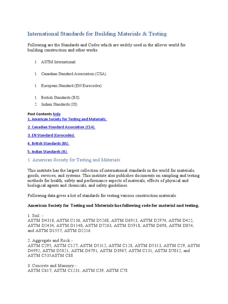 International Standards for Material Testing | PDF | Construction ...