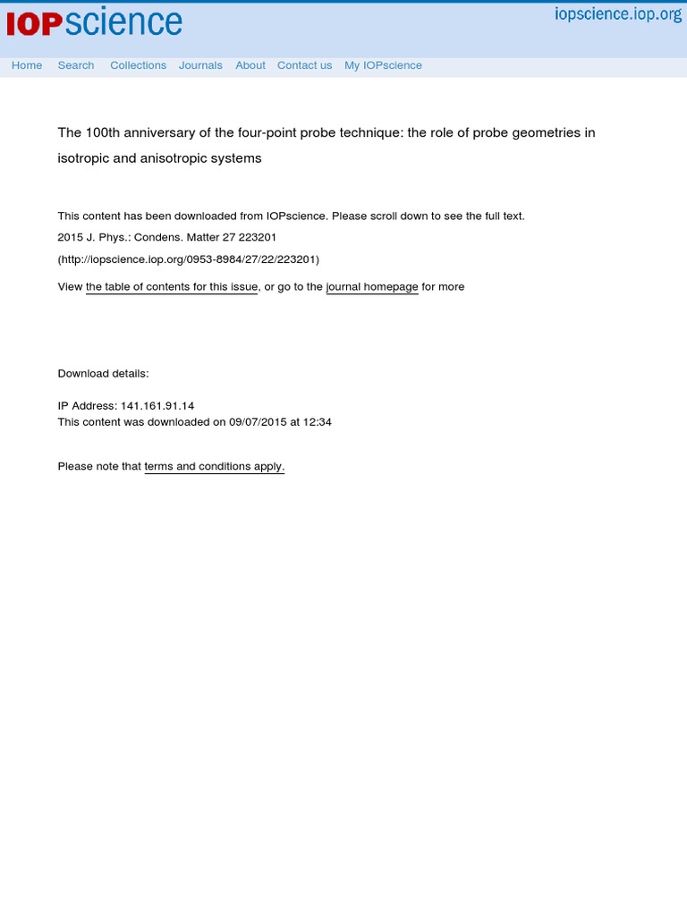 The 100th Anniversary of The Four-Point Probe Technique PDF | PDF ...