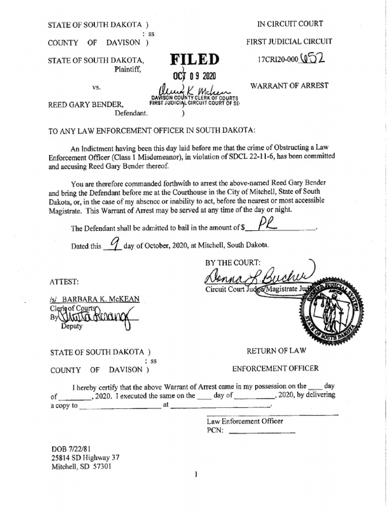 Bender Arrest Warrant | PDF