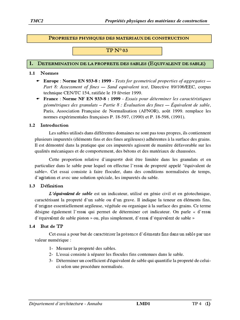 Essai d'Équivalent de Sable en TP | PDF | Science | Science et technologie