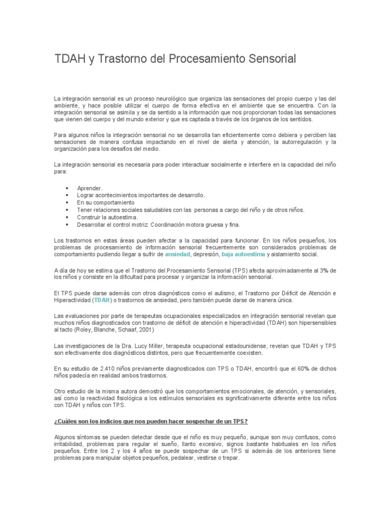 TDAH y Trastorno Del Procesamiento Sensorial | PDF | Trastorno de procesamiento sensorial ...